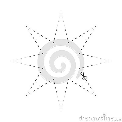 Scissors On Dashed Line Star Shape, Dash Line And Scissors, Dash Outline And Scissors Vector ...