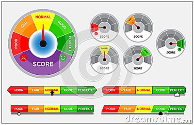 Set Of Score Indicators Or Rating Meter Level Or Gauge Speedometer ...
