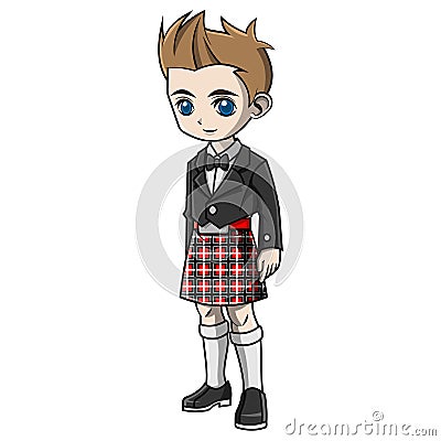 Cartoon Boy Wearing Scotland Costume Vector Illustration ...
