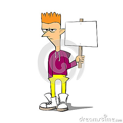 Scowling Cartoon Boy Holding A Poster | CartoonDealer.com #74360063