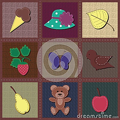 Scrapbook Objects On Patchwork Background Stock Image | CartoonDealer ...