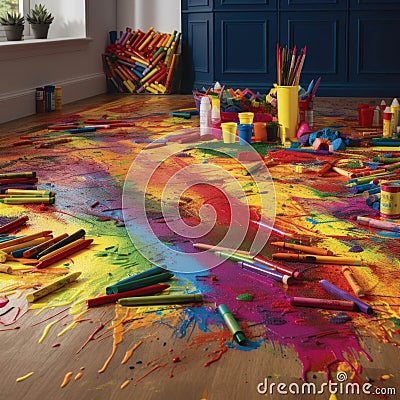 A Sea Of Crayons Spilled Across A Floor Featuring An Array Of Bright ...