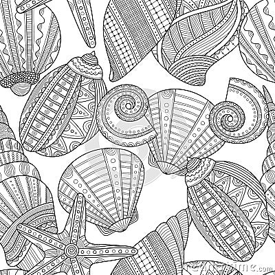 Sea Shells. Black And White Seamless Pattern For Coloring Book Stock ...