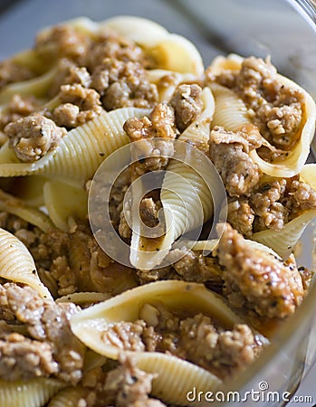Sea shells pasta with meat - Stock Image - Everypixel