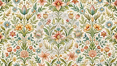 Seamless Complex Floral Pattern Pre-Raphaelite Style.Vintage Timeless ...