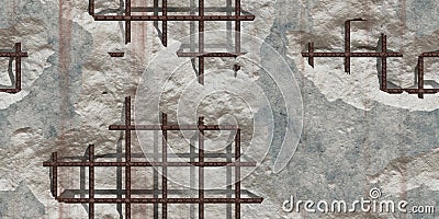 Seamless Damaged Concrete With Rusty Rebar Textures. Broken Stone Wall ...