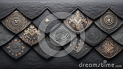 Seamless Dragon Scale Pattern With Arcane Sigils Embossed On Black ...