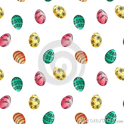 Seamless Easter Eggs Pattern. Watrcolor Eggs On White Background.Texture For Wrapping Paper ...