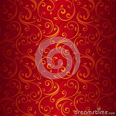 Seamless Gold Floral Pattern On Red. Royalty Free Stock Photos - Image ...