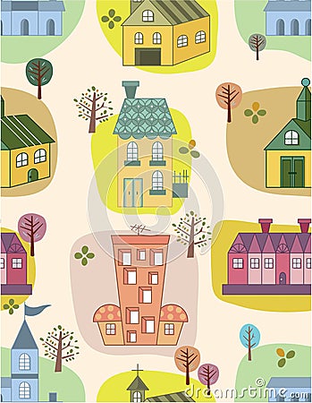 Houses Doodles Seamless Pattern Stock Vector - Illustration of home ...