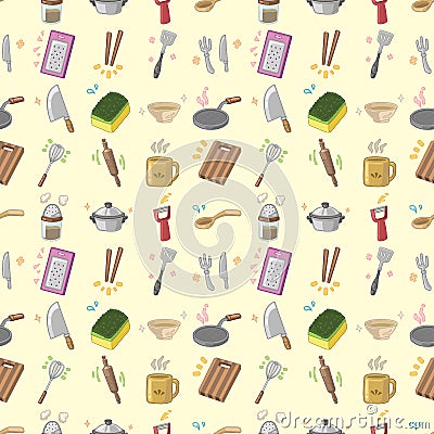 Seamless Pattern with Kitchen Tools and Cooking Icons. Stock Vector ...