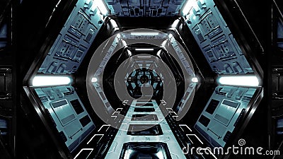 Seamless Loop Flying into Spaceship Tunnel, Sci-fi Spaceship Corridor. Futuristic Technology ...