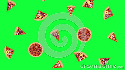 Seamless Looping of Pizza and Slices Animation Elements, on Green ...