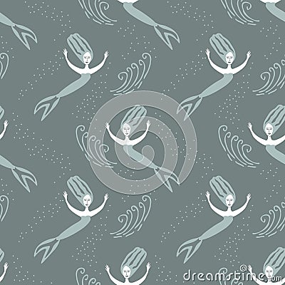 Seamless Mermaids Pattern Cartoon Vector | CartoonDealer.com #233743527