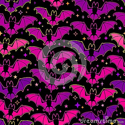 Seamless Pattern Of Bright Soaring Bats Vector Illustration ...