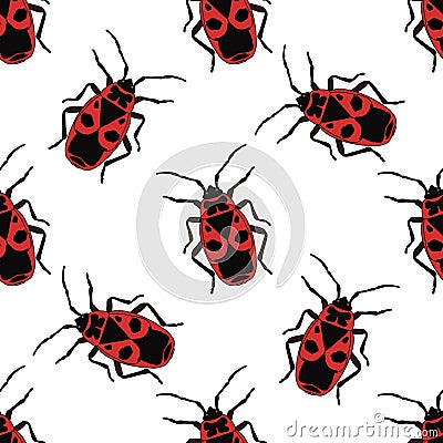 Seamless Pattern With Bug-soldier Or Firebug . Hand-drawn Bug-soldier ...