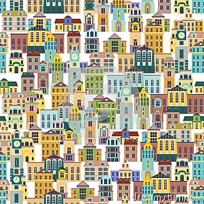 Seamless Pattern With Cartoon Buildings Stock Vector - Image: 44827013