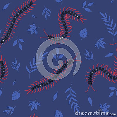 Seamless Pattern With Centipedes And Leaves. Vector Graphics ...