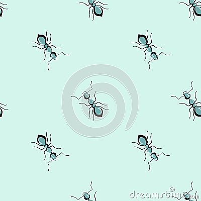 Seamless Pattern Colony Ants On Mint Background. Vector Insects ...