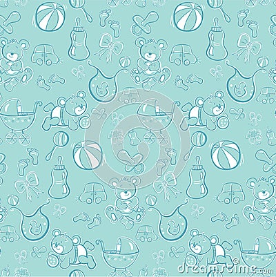 Seamless Pattern - Cute Baby Blue Items Stock Photo - Image: 15718240