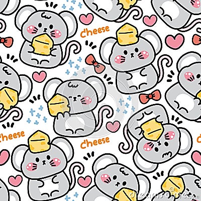 Seamless Pattern Of Cute Rat With Cheese On White Background.Mouse.Hart ...