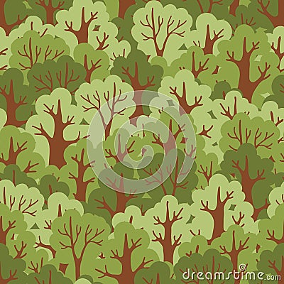 Seamless Pattern With Green Deciduous Forest. Cartoon Vector ...