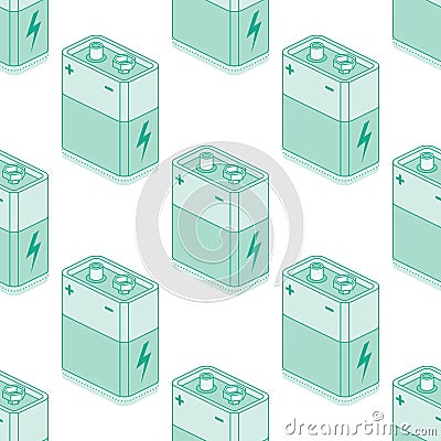 Seamless Pattern With Isometric 9V Battery Isolated On White Background ...