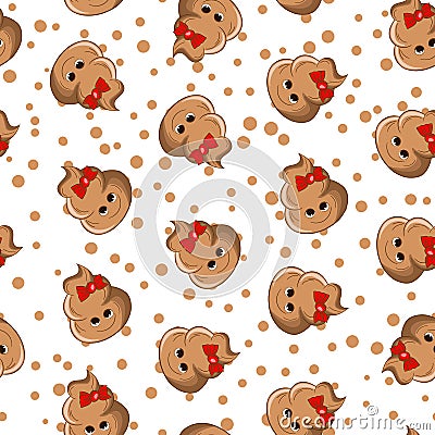 Seamless Pattern With Kawaii Poop On White Background. Cartoon Poo ...