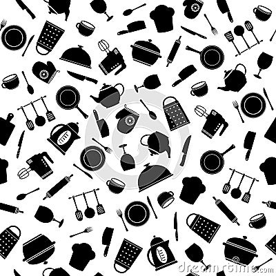 Seamless Pattern with Kitchen Tools and Cooking Icons. Stock Vector ...