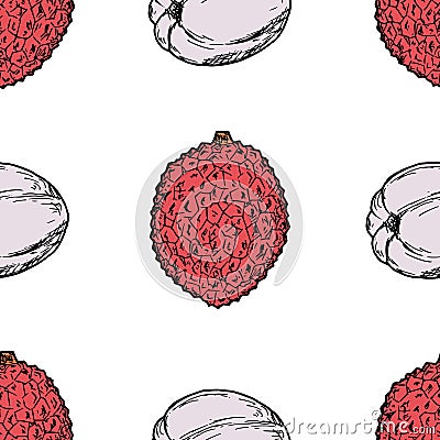 Seamless Pattern Of Lychees. Vector Cartoon Background. Hand-drawn ...