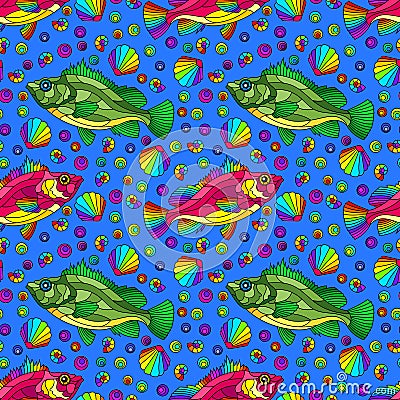 Seamless Illustration On A Marine Theme With Bright Rainbow Fish And ...