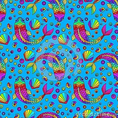 Seamless Illustration On A Marine Theme With Bright Rainbow Fish And ...