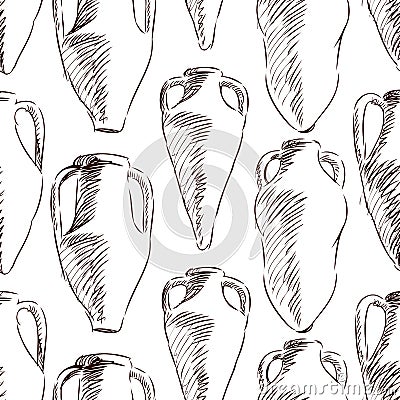 Seamless Pattern Of Outlines Various Ancient Greek Amphoras Cartoon ...