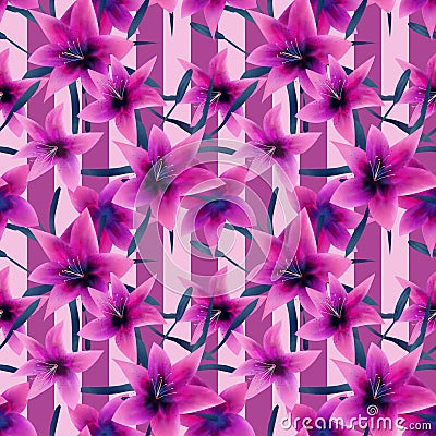 Seamless Pattern With Pink Lilies Texture Background Stock Image ...
