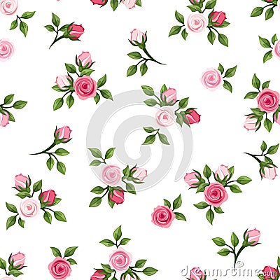Seamless Pattern with Pink and White Roses on Blue. Vector Illustration ...