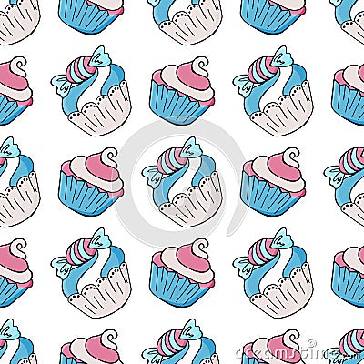 Seamless Pattern With Sweet Pastries. Vector Illustration. Cute Muffins ...