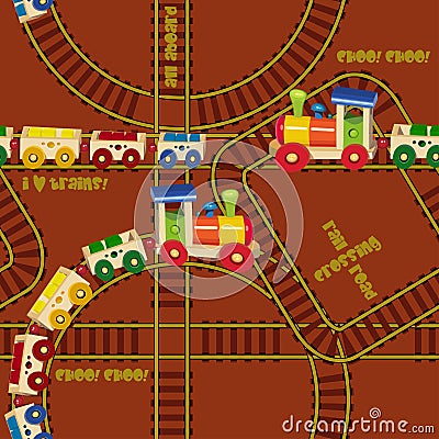 Seamless Pattern With Trains And Railroad. Design For Kids. Vector ...