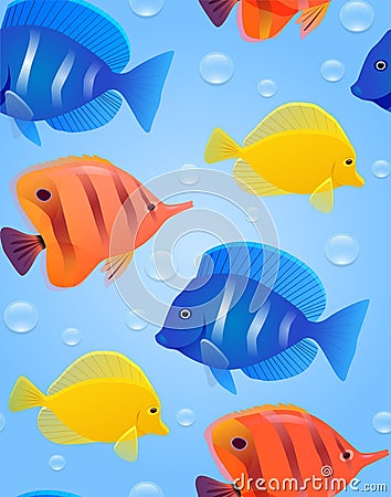 Seamless Texture With Sea Tropical Fish And Bubbles. Vector ...