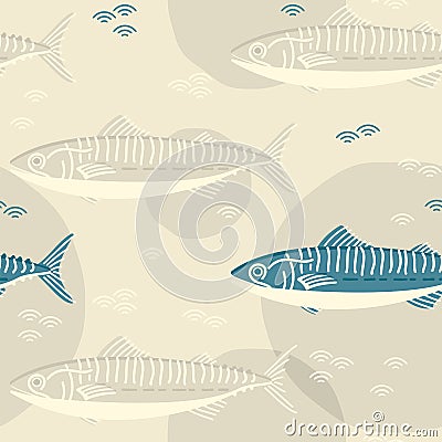 Seamless Vector Pattern Design With Hand Drawn Mackerel Fish. Seamless ...