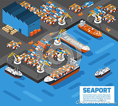 Seaport Isometric Aerial View Poster Cartoon Vector | CartoonDealer.com ...