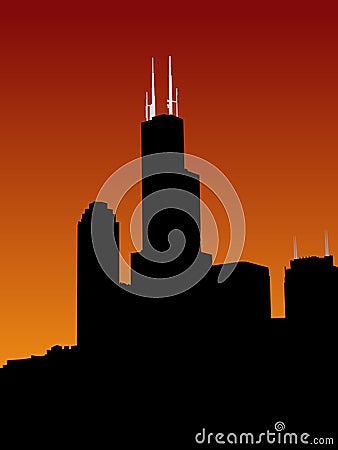 Sears Tower At Sunset Cartoon Vector | CartoonDealer.com #2856957