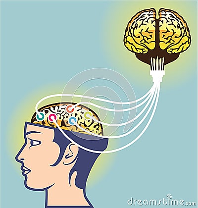 Second Brain Connected Illustration Extra Brain Cartoon Vector ...