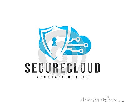 Secure Cloud Storage, Cloud, Shield And Circuit, Logo Design. Cloud Computing, Digital Service ...