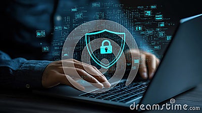 Secure Digital Environment With Laptop And Cybersecurity Graphics Stock ...