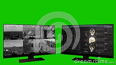 Security Monitor Surveillance on a Green Screen Stock Footage - Video ...