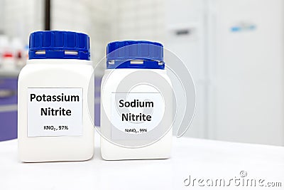 Selective Focus Of Bottles Of Sodium Nitrite And Potassium Nitrite ...
