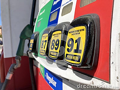 Selective Focus. Gas Pump Octane Grade Selection Numbers And Buttons ...
