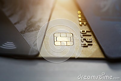 Selective Focus Microchip On Paying By Credit Card Or Credit Gold Card ...