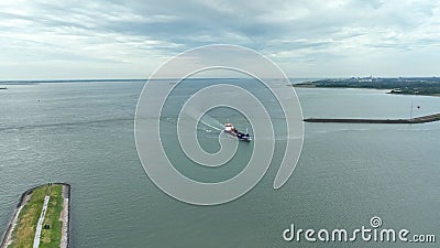 Self Unloading Barge Carrying Cargo at Sea Stock Footage - Video of ...