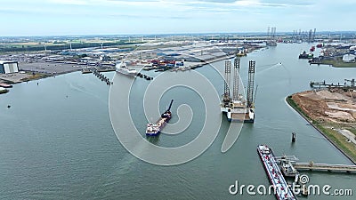 Self Unloading Bulk Carrier Vessel Aerial View Arriving at Port Stock ...